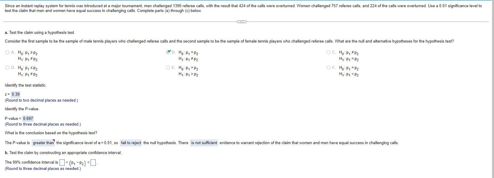 Solved a. Test the claim using a hypothesis test. A. | Chegg.com