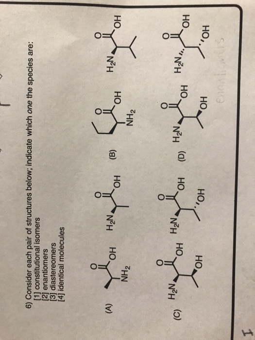 Solved 6) Consider each pair of structures below; indicate | Chegg.com