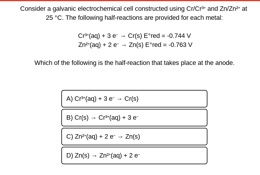 [Solved]: Consider a galvanic electrochemical cell construc