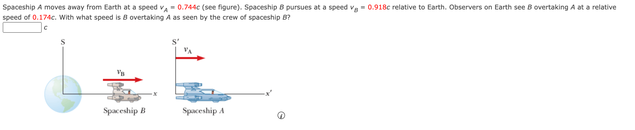 Solved spaceship A moves away from Earth at a speed | Chegg.com