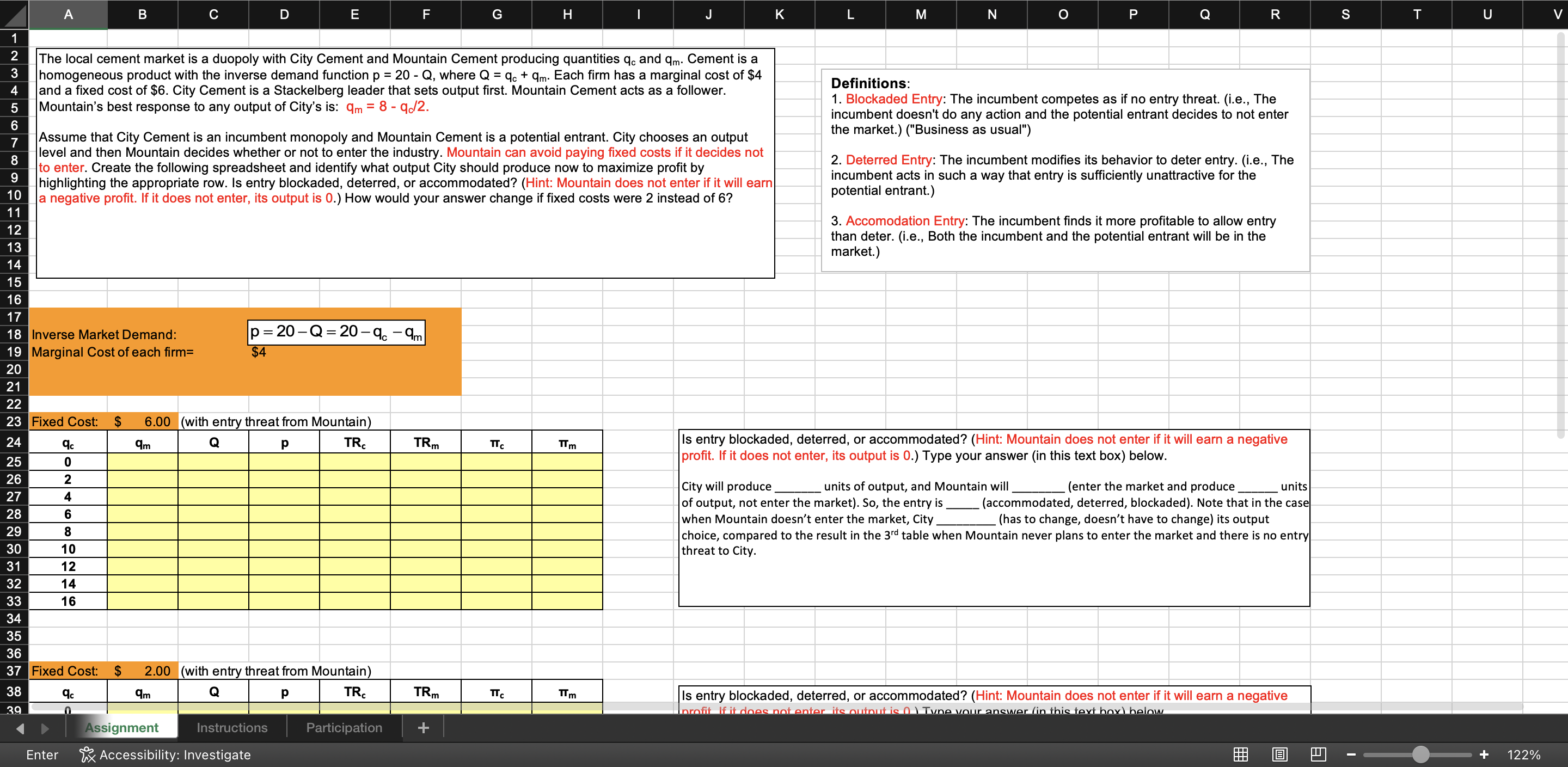 Solved Please include formulas for Cells. Assignment | Chegg.com