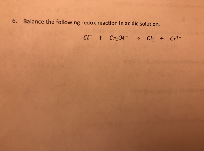 Solved balance the following redox reaction in acidic | Chegg.com