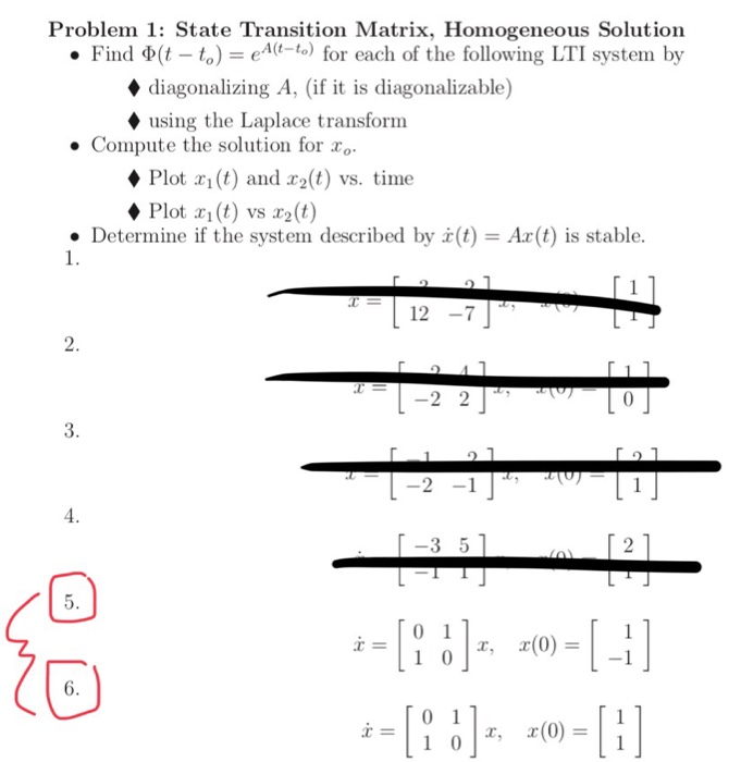 Solved Problem 1: State Transition Matrix, Homogeneous | Chegg.com