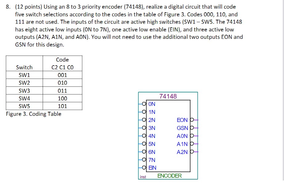 Solved 8. (12 points) Using an 8 to 3 priority encoder | Chegg.com