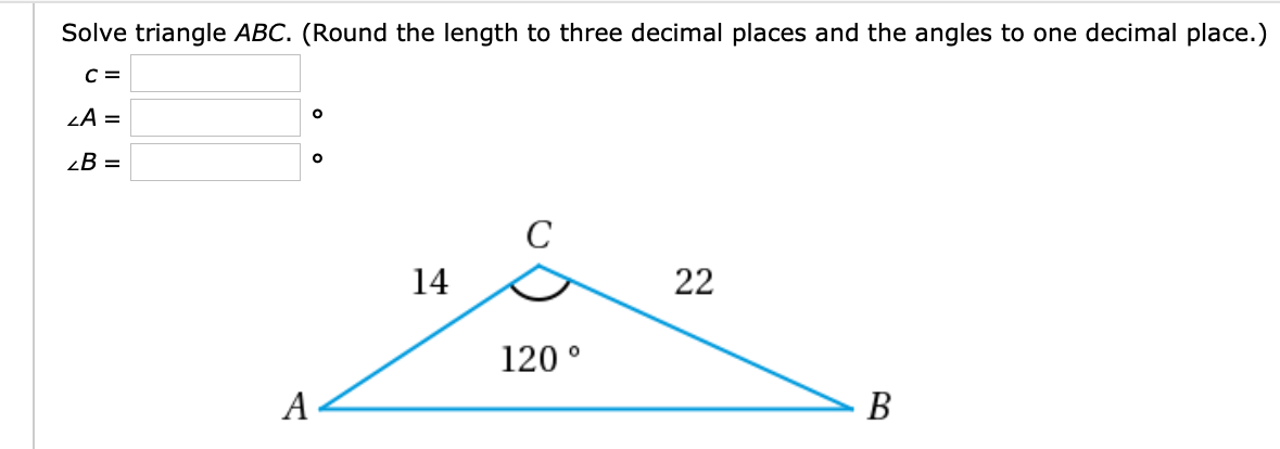 Solved Solve triangle ABC. (Round the length to three | Chegg.com