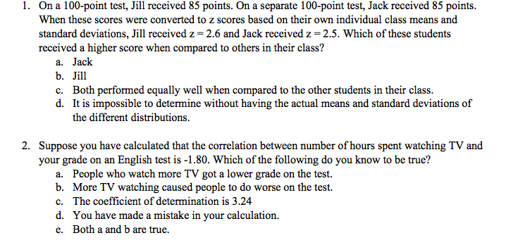 Solved 1. On a 100-point test, Jill received 85 points. On a | Chegg.com