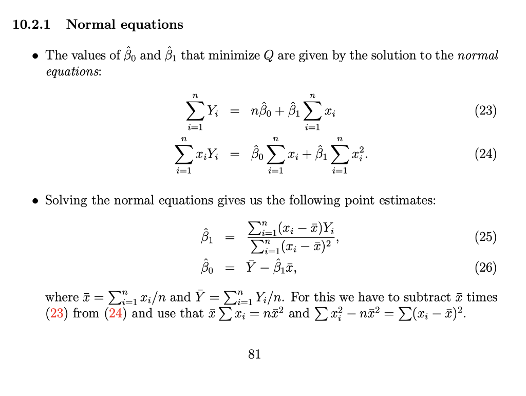 10.2.1 Normal equations • The values of ßo and @1 | Chegg.com