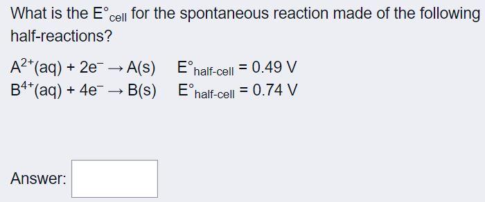 Solved What is the Eºcell for the spontaneous reaction made | Chegg.com