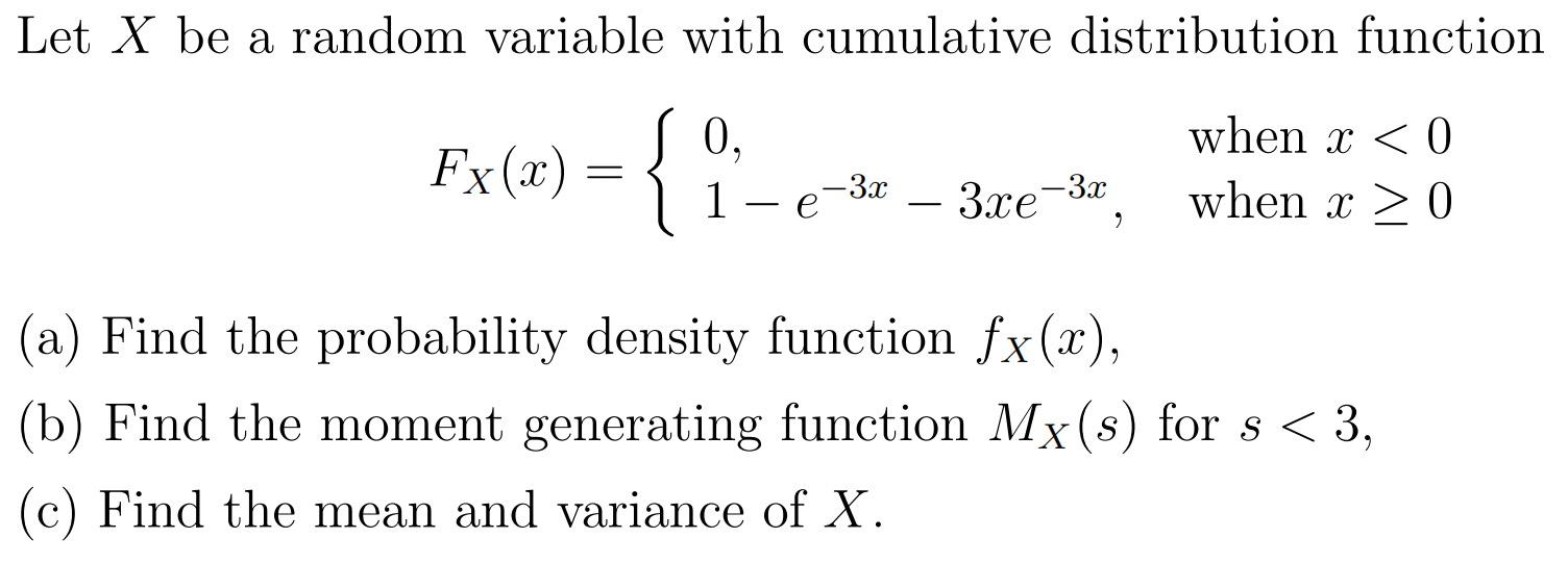 Solved Let X be a random variable with cumulative | Chegg.com