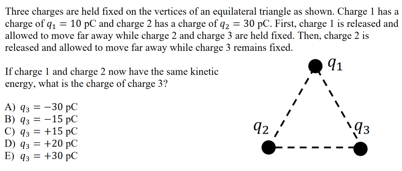 Solved Three charges are held fixed on the vertices of an | Chegg.com