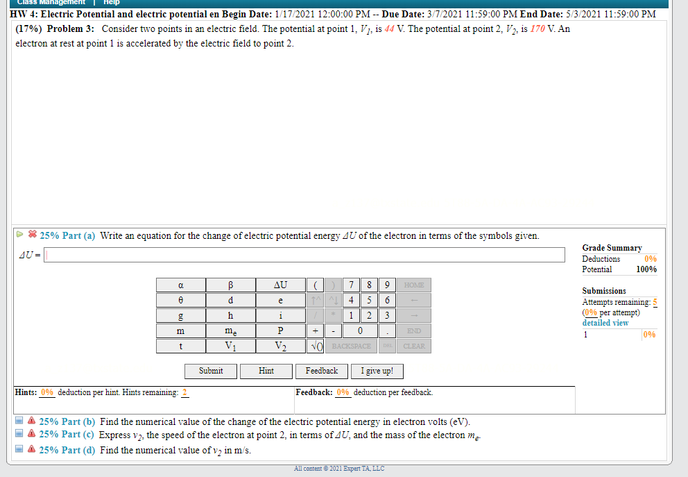 Solved Class Management | Help HW 4: Electric Potential and | Chegg.com