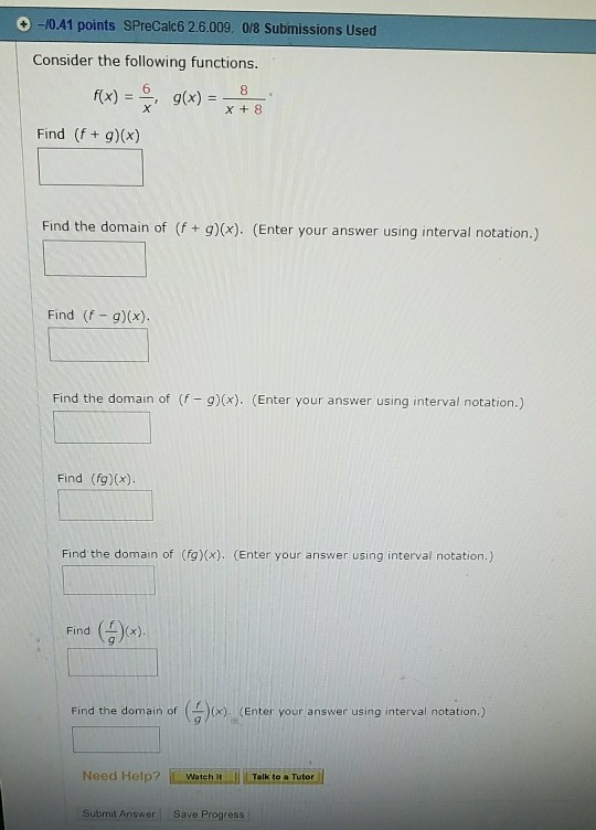 Solved 0 10.41 points SPreCalc6 2.6.009. 018 Submissions | Chegg.com
