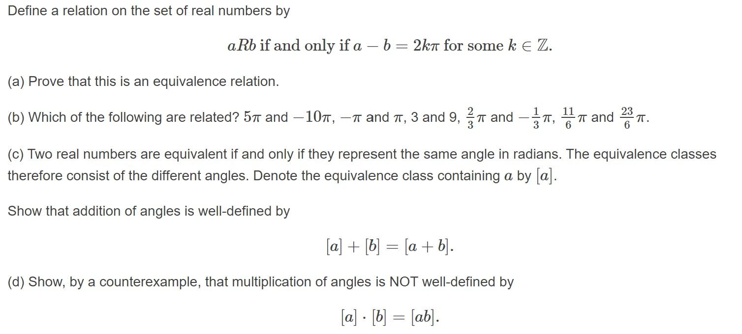 Solved Define A Relation On The Set Of Real Numbers By A Rb 2515