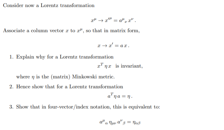 Solved Consider now a Lorentz transformation 2H + 24 = a", | Chegg.com