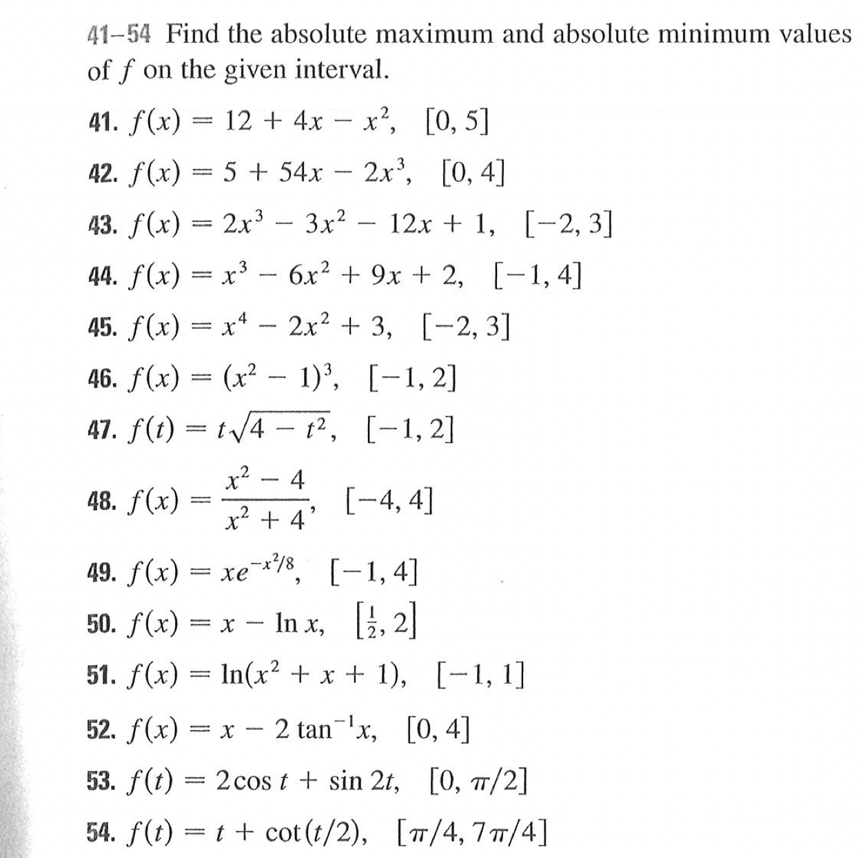 Solved 41-54 Find the absolute maximum and absolute minimum | Chegg.com