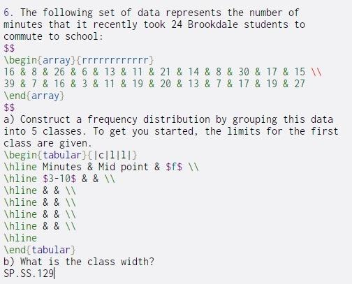 Solved 6. The following set of data represents the number of | Chegg.com