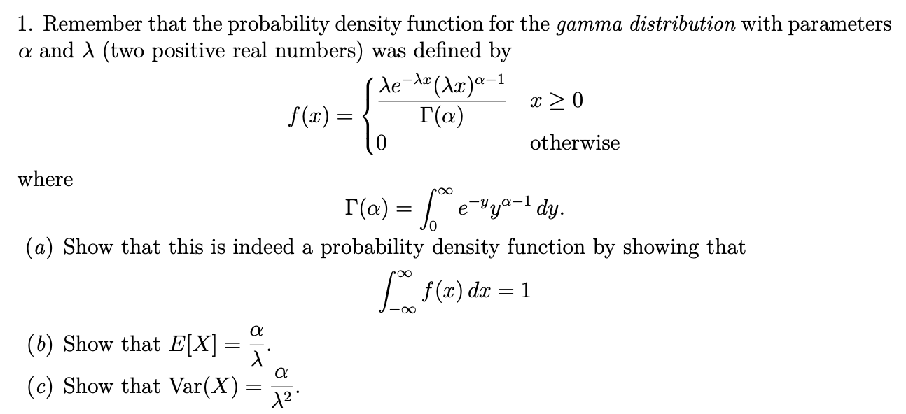 Solved 1. Remember that the probability density function for | Chegg.com