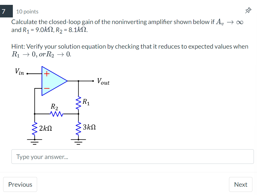 Solved 10 points Calculate the closed-loop gain of the | Chegg.com