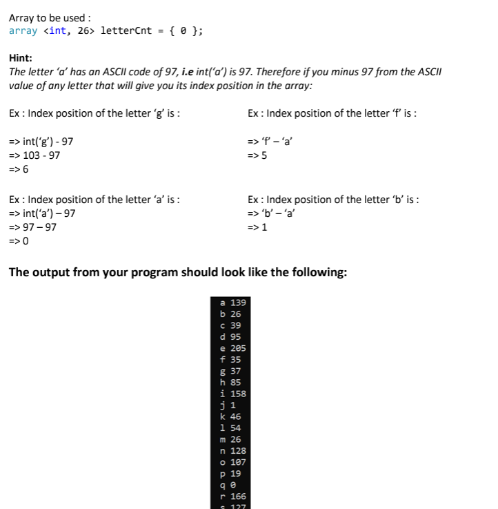 Solved In this lab you are to get a count of all the letters | Chegg.com