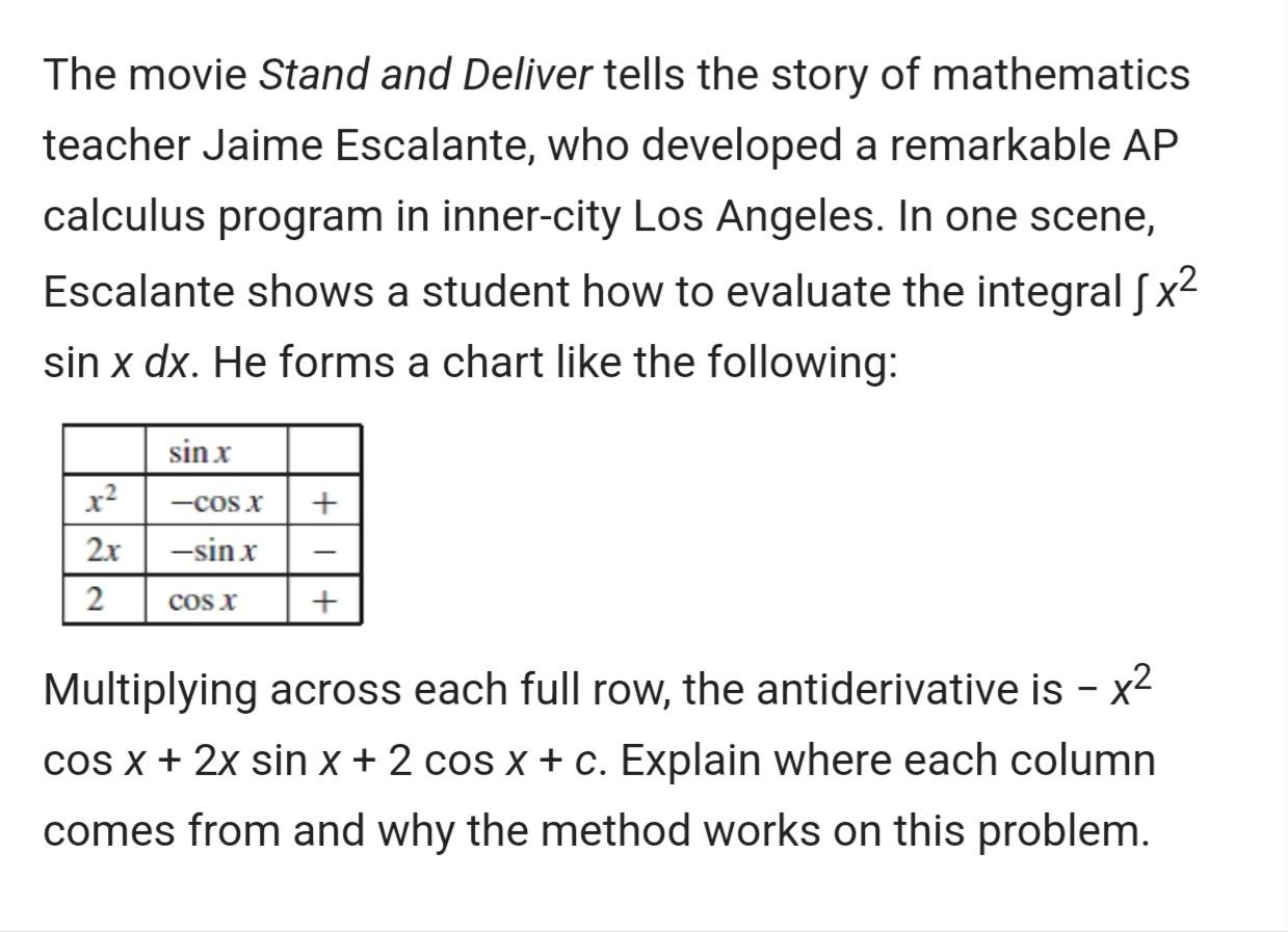 Solved The movie Stand and Deliver tells the story of | Chegg.com