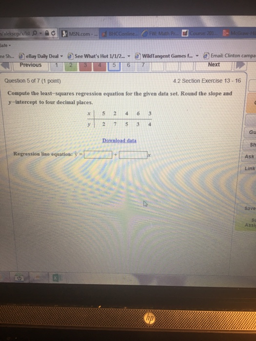 Solved Compute the least-squares regression equation for the | Chegg.com