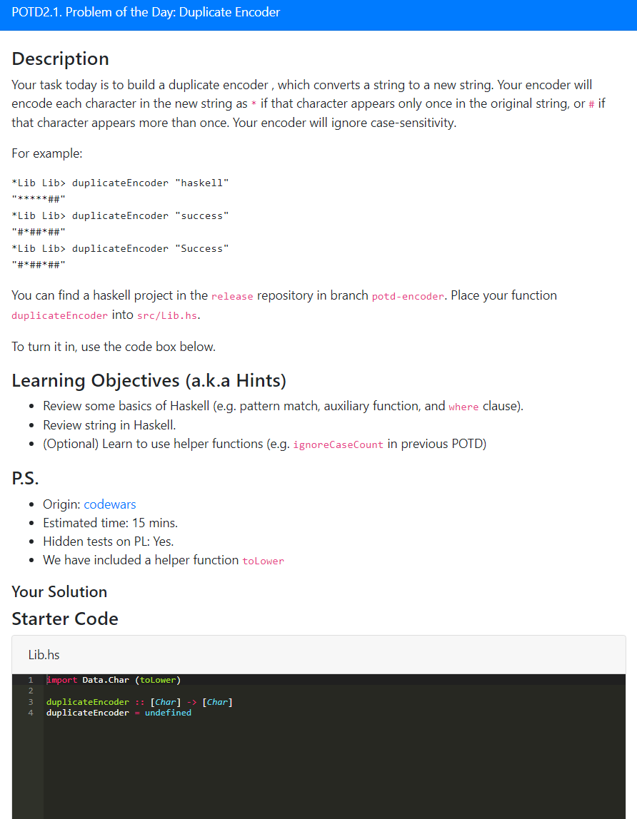 Solved POTD2.1. Problem of the Day: Duplicate Encoder | Chegg.com