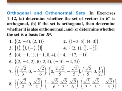 Solved Orthogonal and Orthonormal Sets In Exercises 1-12, | Chegg.com