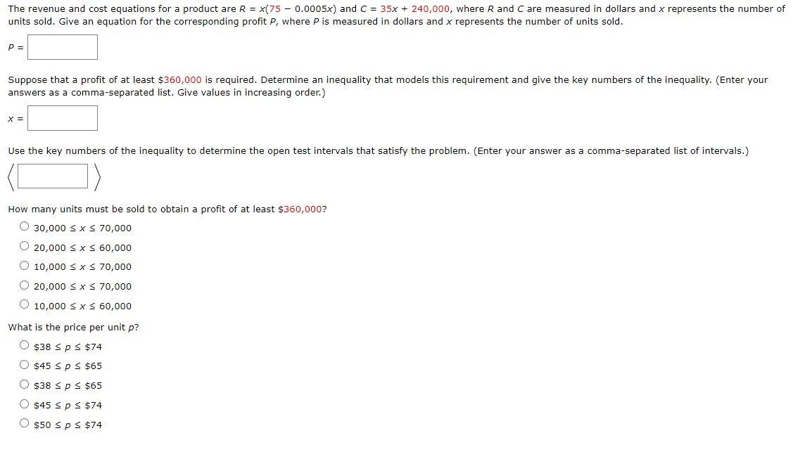 Solved The revenue and cost equations for a product are | Chegg.com