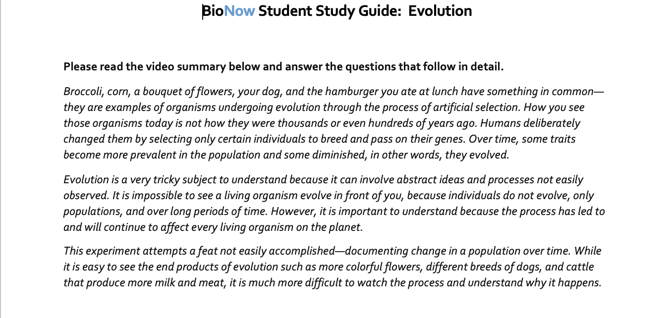 Solved BioNow Student Study Guide: Evolution Please read the | Chegg.com