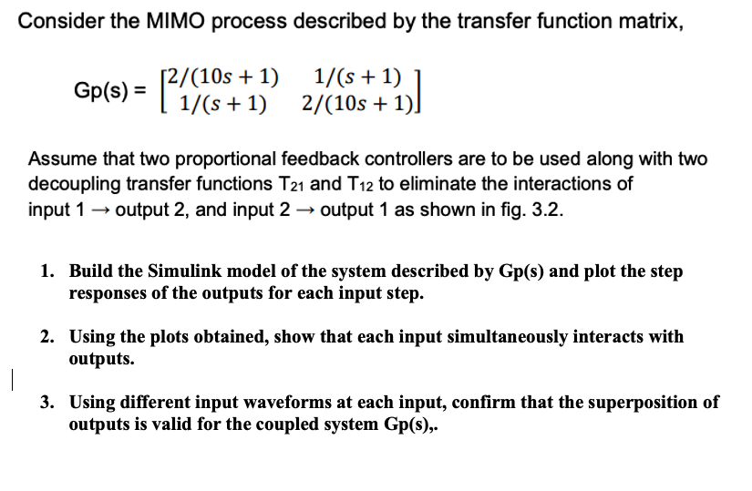 Solved Consider the MIMO process described by the transfer | Chegg.com