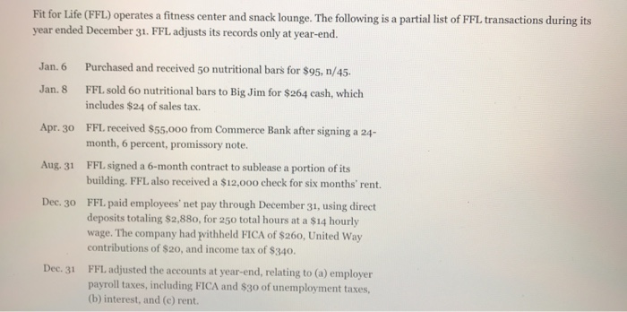 Solved Fit for Life (FFL) operates a fitness center and | Chegg.com