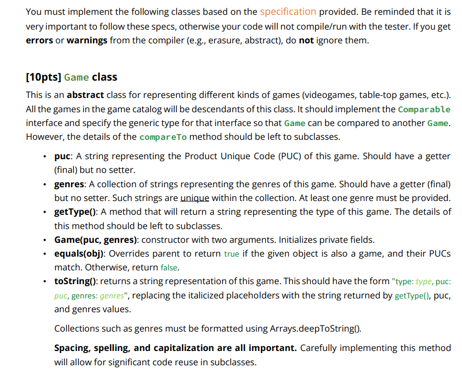 Solved You must implement the following classes based on the | Chegg.com