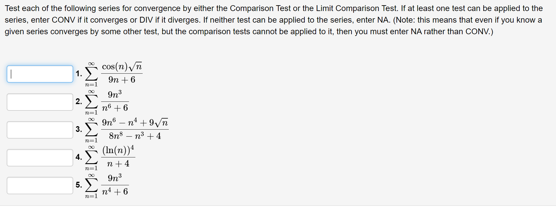 Solved Test each of the following series for convergence by | Chegg.com