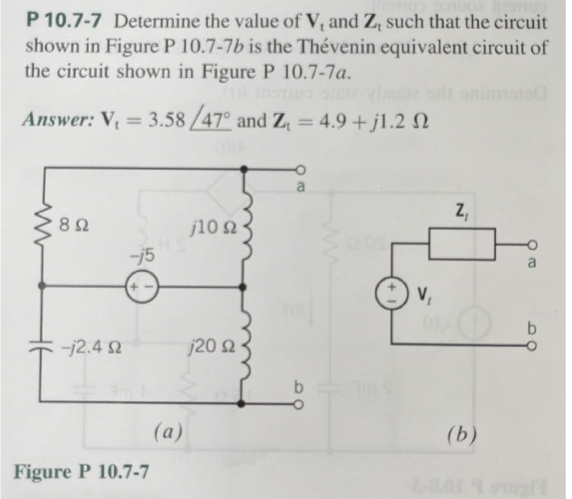 Solved P 10.7-7 ﻿Determine the value of Vt ﻿and Zt ﻿such | Chegg.com