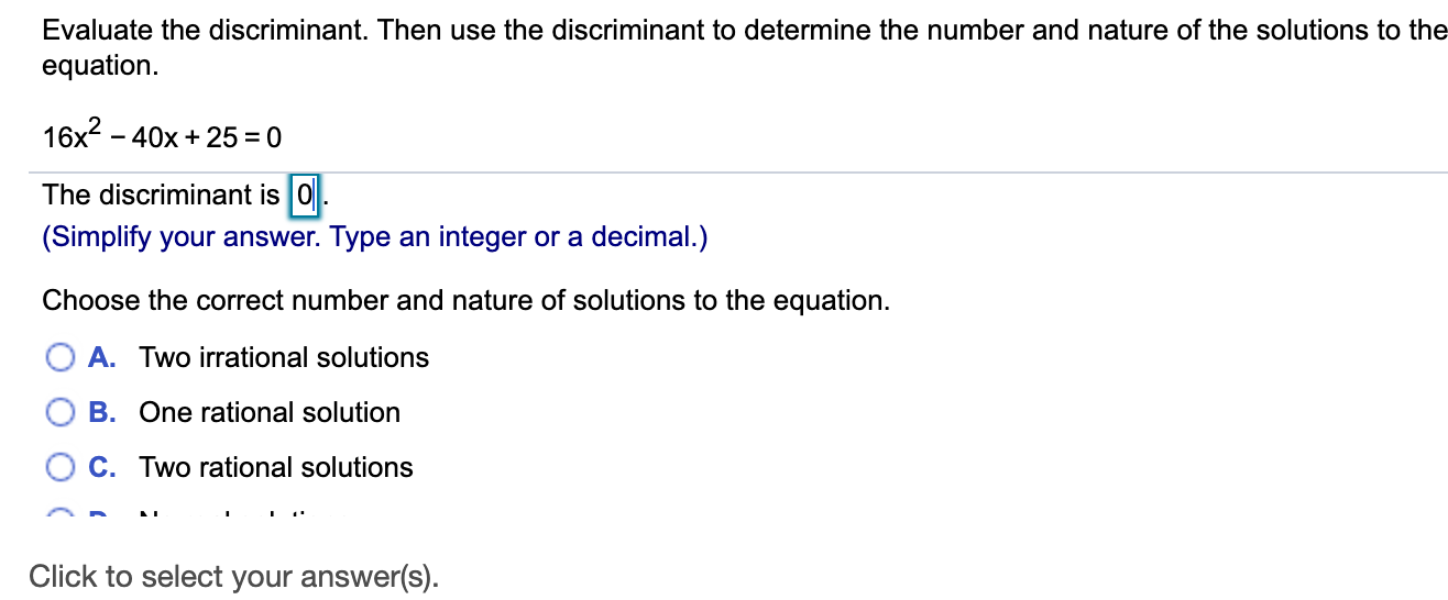 Solved Evaluate the discriminant. Then use the discriminant | Chegg.com