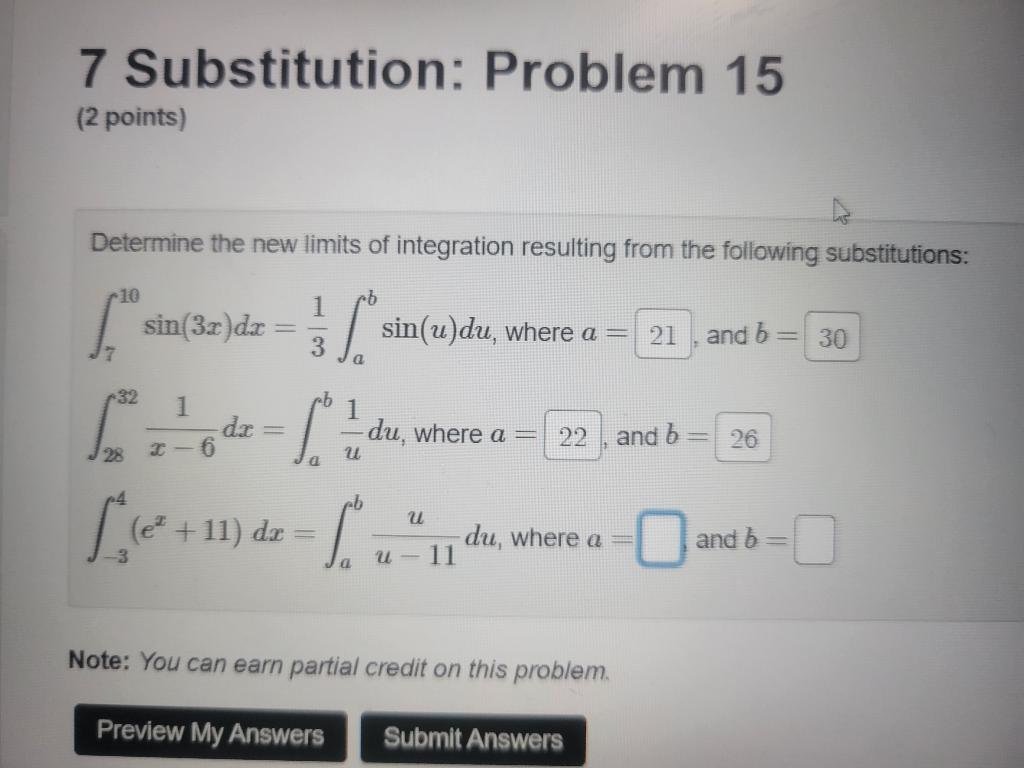 Solved 7 Substitution: Problem 15 (2 points) Determine the | Chegg.com