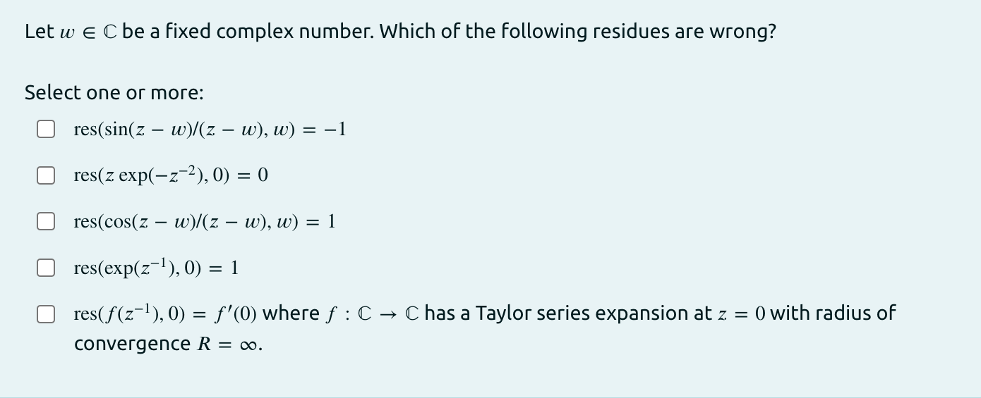 Solved Let w∈C be a fixed complex number. Which of the | Chegg.com