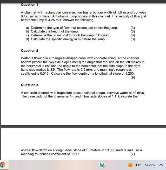 Solved A channel with rectangular cross-section has a bottom | Chegg.com