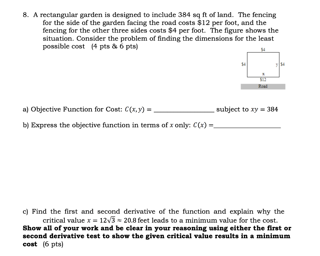 Solved 8. A rectangular garden is designed to include 384 sq | Chegg.com