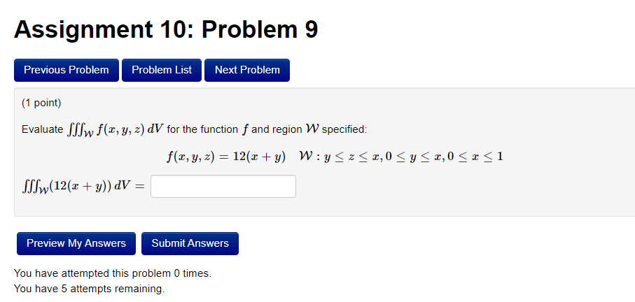 Solved Assignment 10: Problem 9 Previous Problem Problem | Chegg.com