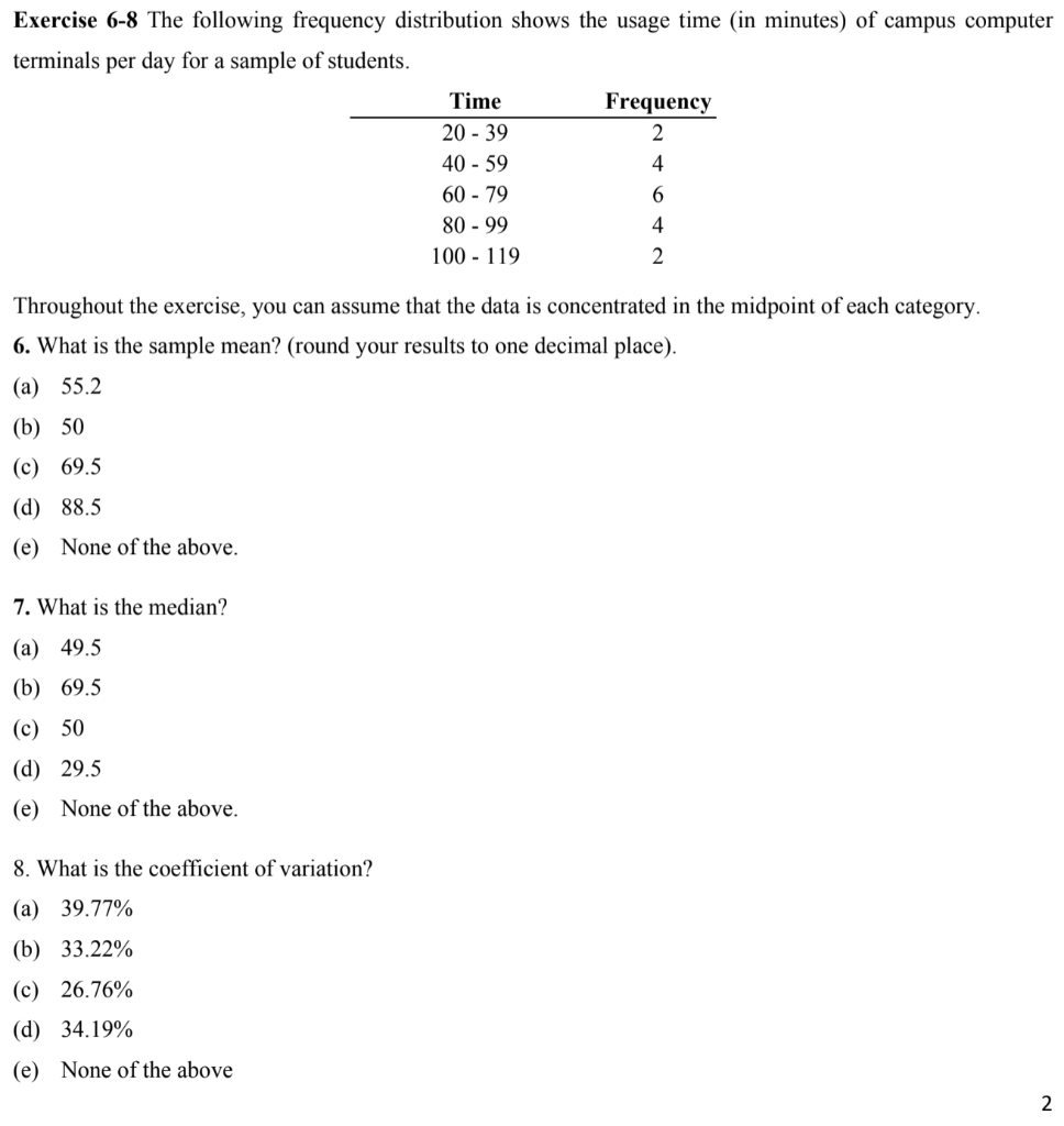 Solved Exercise 6-8 The following frequency distribution | Chegg.com
