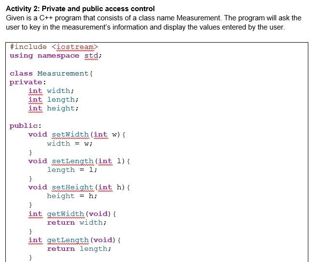 Solved Activity 2: Private and public access control Given | Chegg.com
