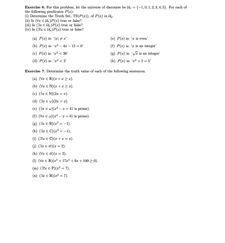Solved Exercise 6. For this problem, let the universe of | Chegg.com