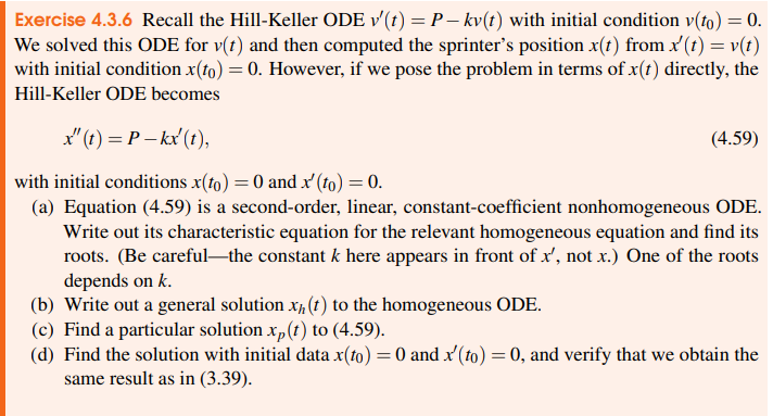 Solved Exercise 4.3.6 Recall the Hill-Keller ODE v'(t) = P – | Chegg.com