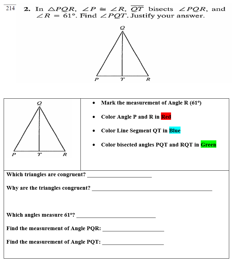 Solved 214 2. In PQR, R, QY bisects LPQR, and PQT. Justify | Chegg.com