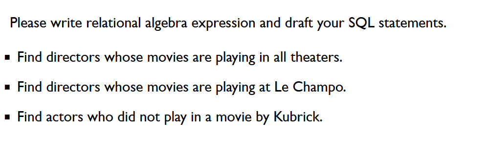 Solved Please write relational algebra expression and draft | Chegg.com