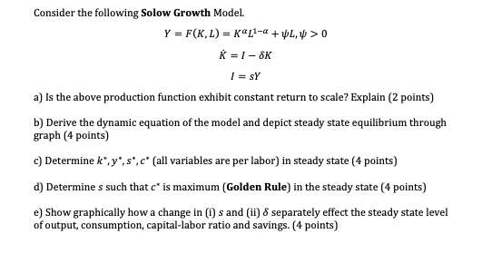 Consider the following Solow Growth | Chegg.com