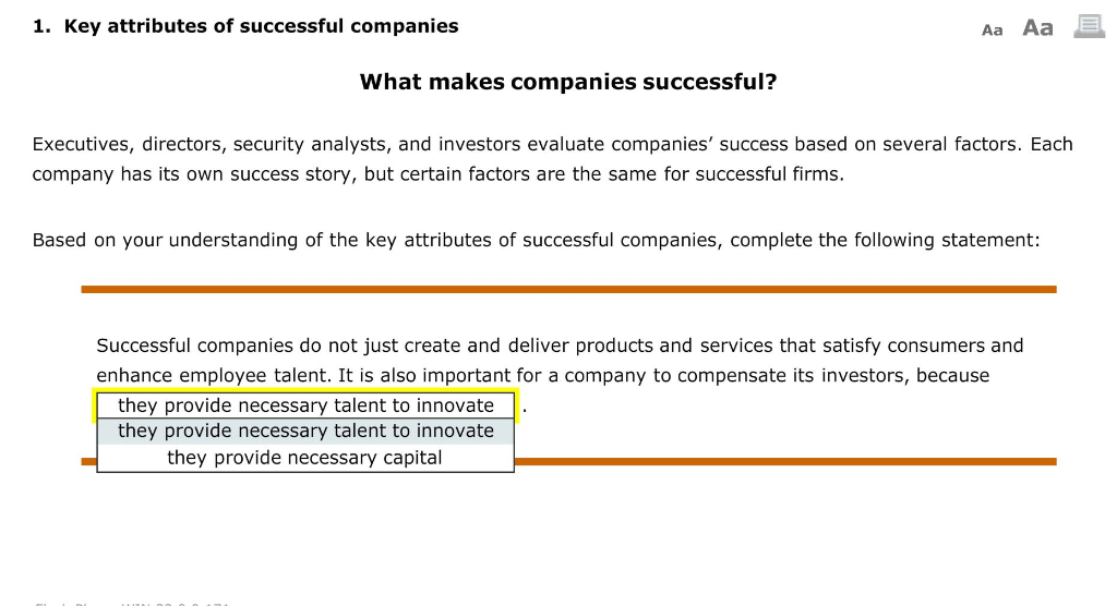 Solved 1. Key attributes of successful companies Aa Aa What | Chegg.com