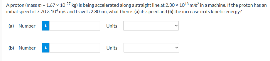 Solved A proton (mass m=1.67×10−27 kg ) is being accelerated | Chegg.com