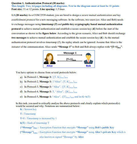 Solved Question 1. Authentication Protocol (30 marks) Max | Chegg.com